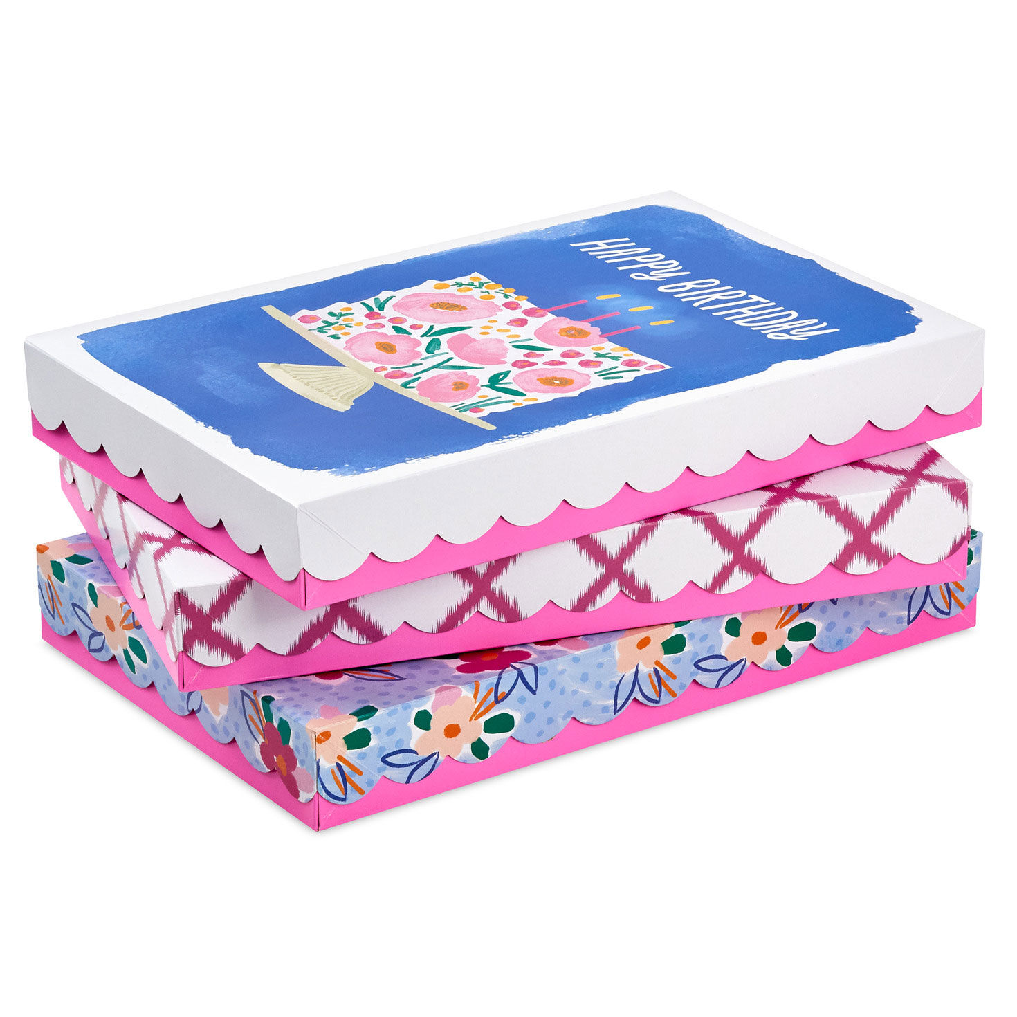 Scalloped Designs On Pink 3-Pack Assorted Medium Gift Box Bundle - Hallmark