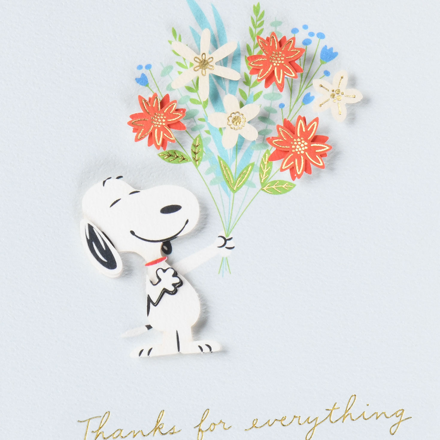 Peanuts® Snoopy With Flower Bouquet Thank-You Card - Hallmark
