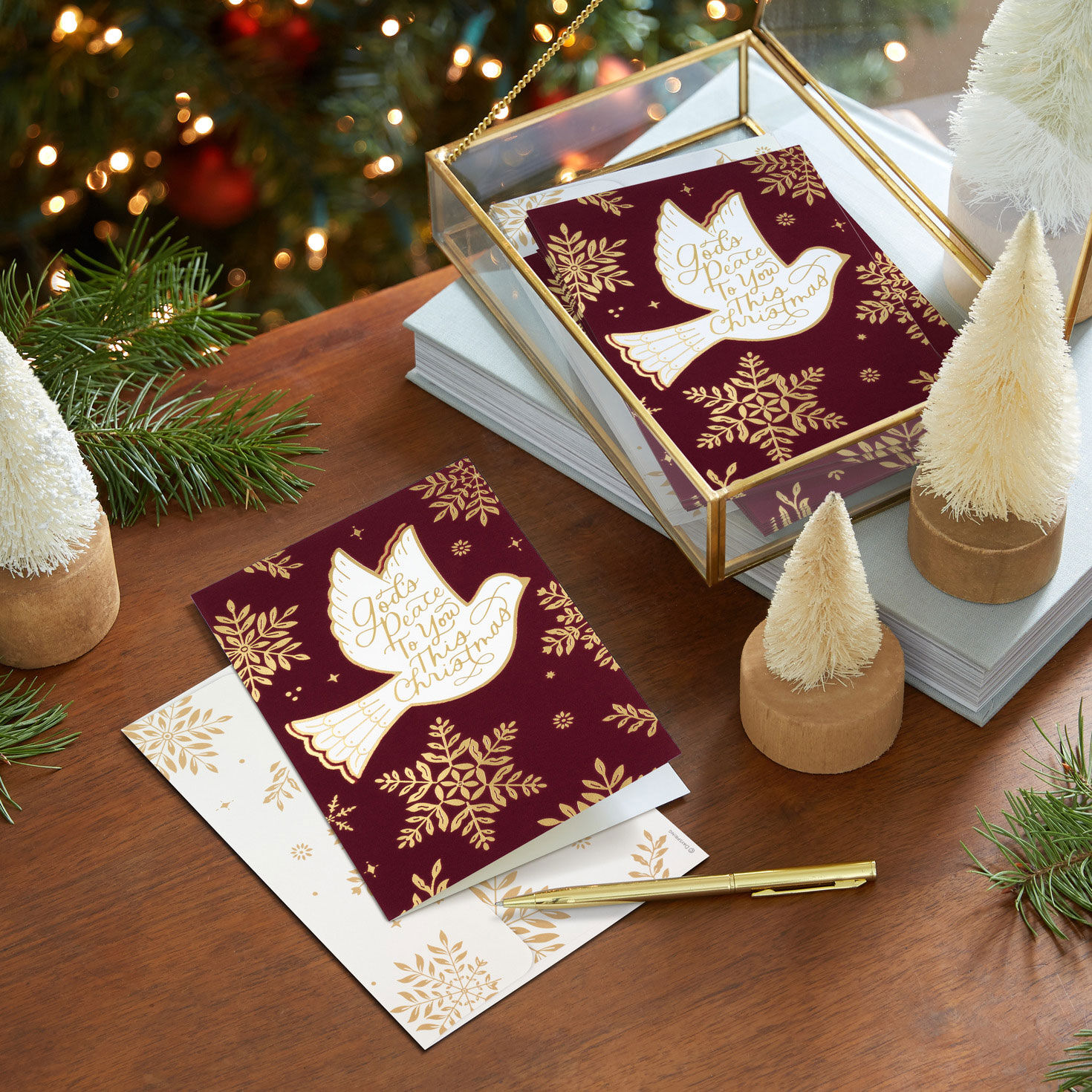 Dove Of Peace On Burgundy Religious Boxed Christmas Cards, Pack Of 16 ...