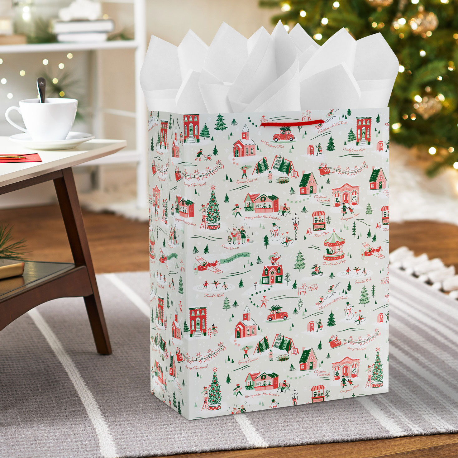 20" Festive Holiday Toile Jumbo Christmas Gift Bag - Hallmark