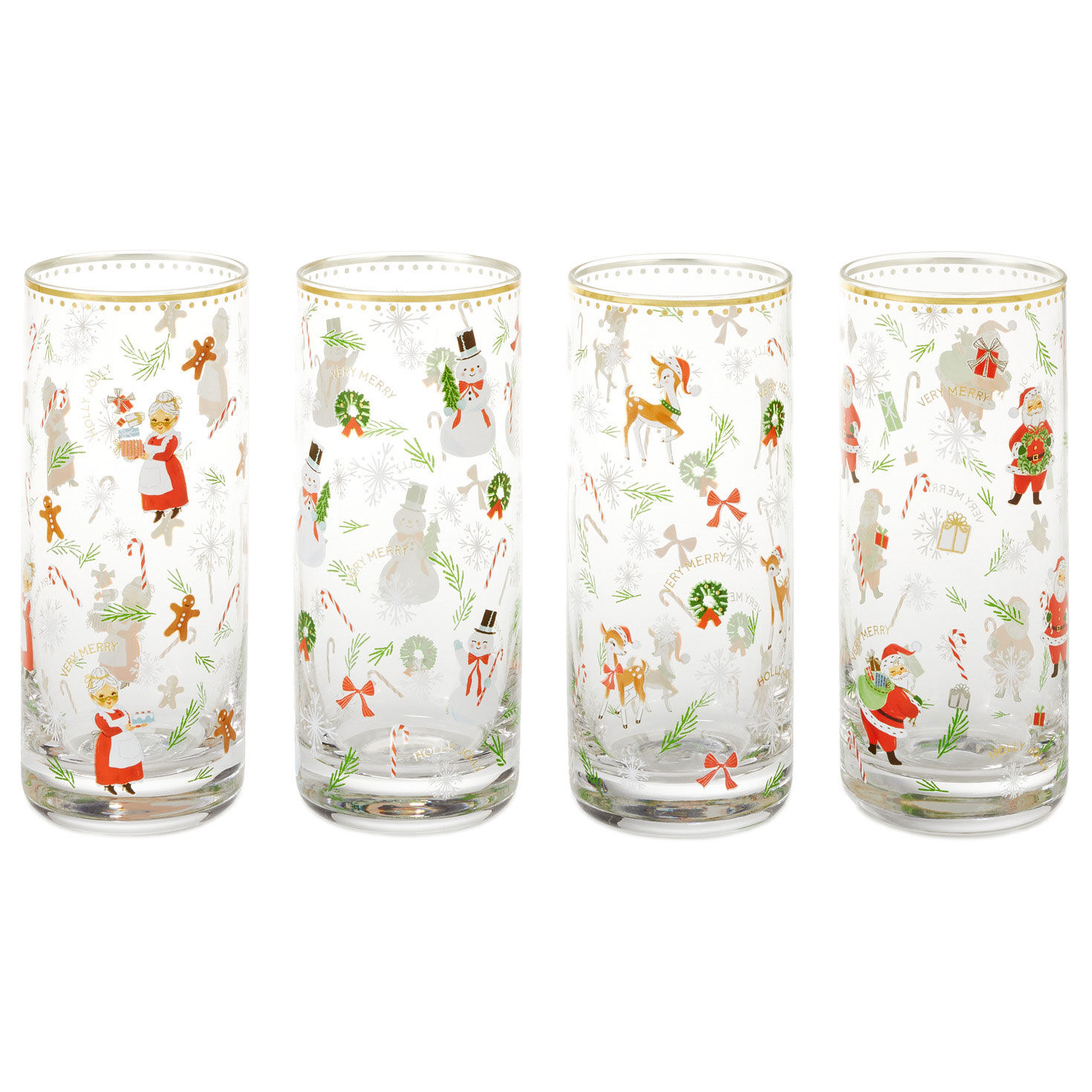 Vintage Santa And Friends Drinking Glasses, Set Of 4 - Hallmark