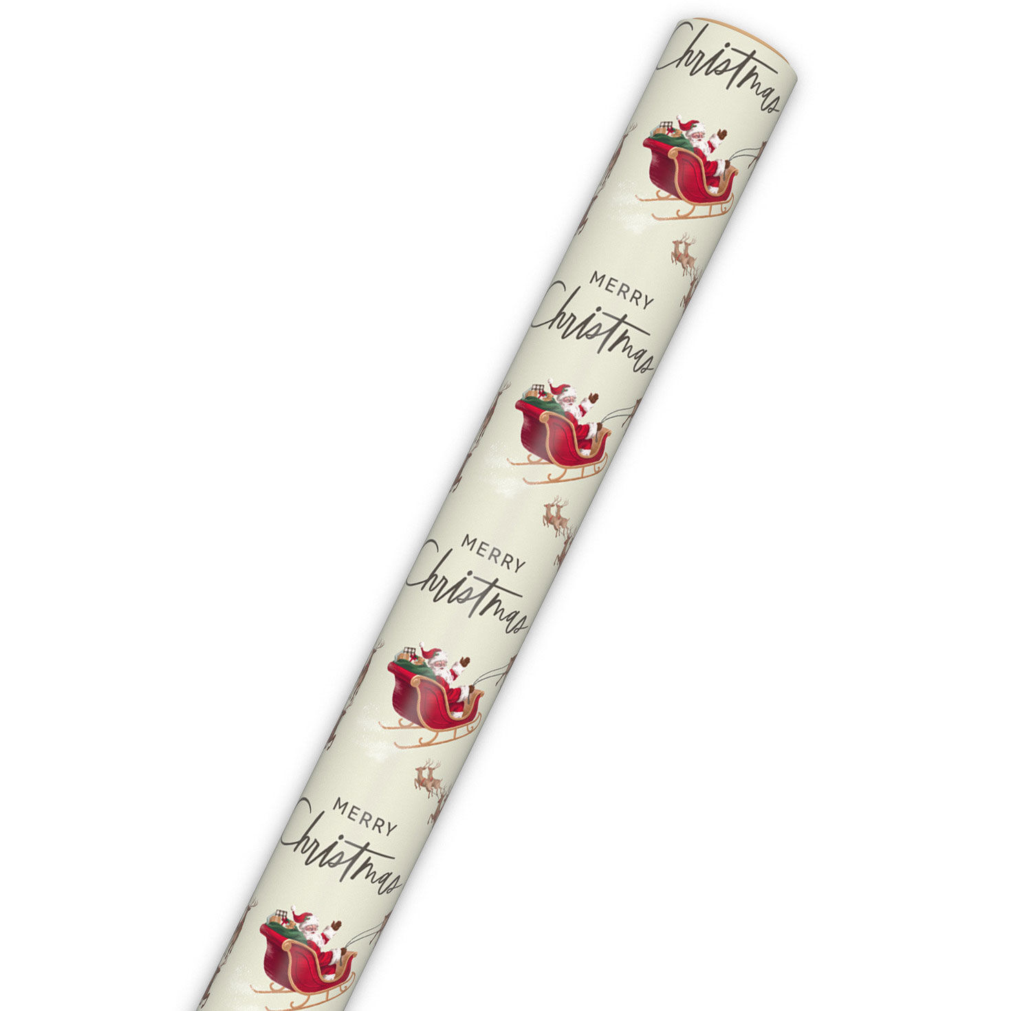 Reindeer And Sleigh On Ivory Jumbo Christmas Wrapping Paper Roll, 90 Sq ...
