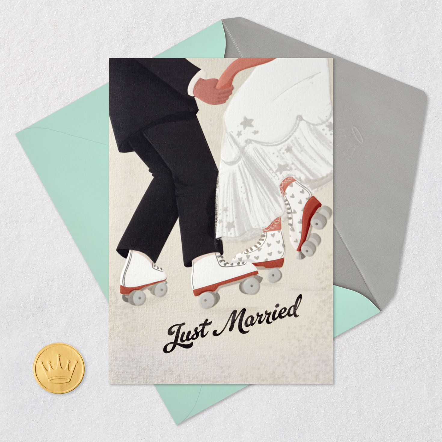 Just Married Roller Skating Bride And Groom Wedding Card - Hallmark