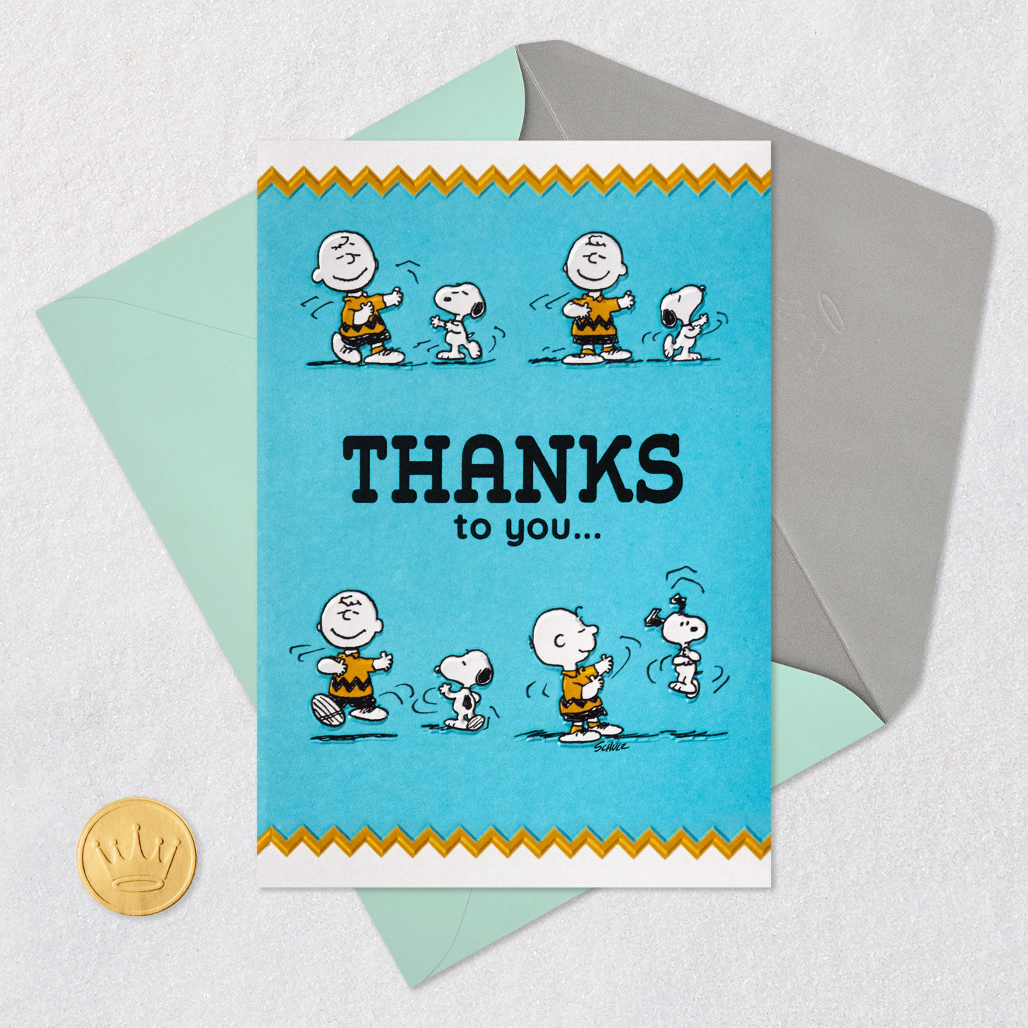Peanuts® Charlie Brown And Snoopy Happy Dance Thank You Card - Hallmark