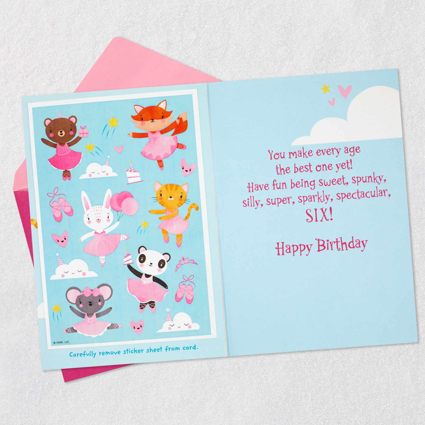 Sweet Six Ballerina Animals 6th Birthday Card With Stickers - Hallmark